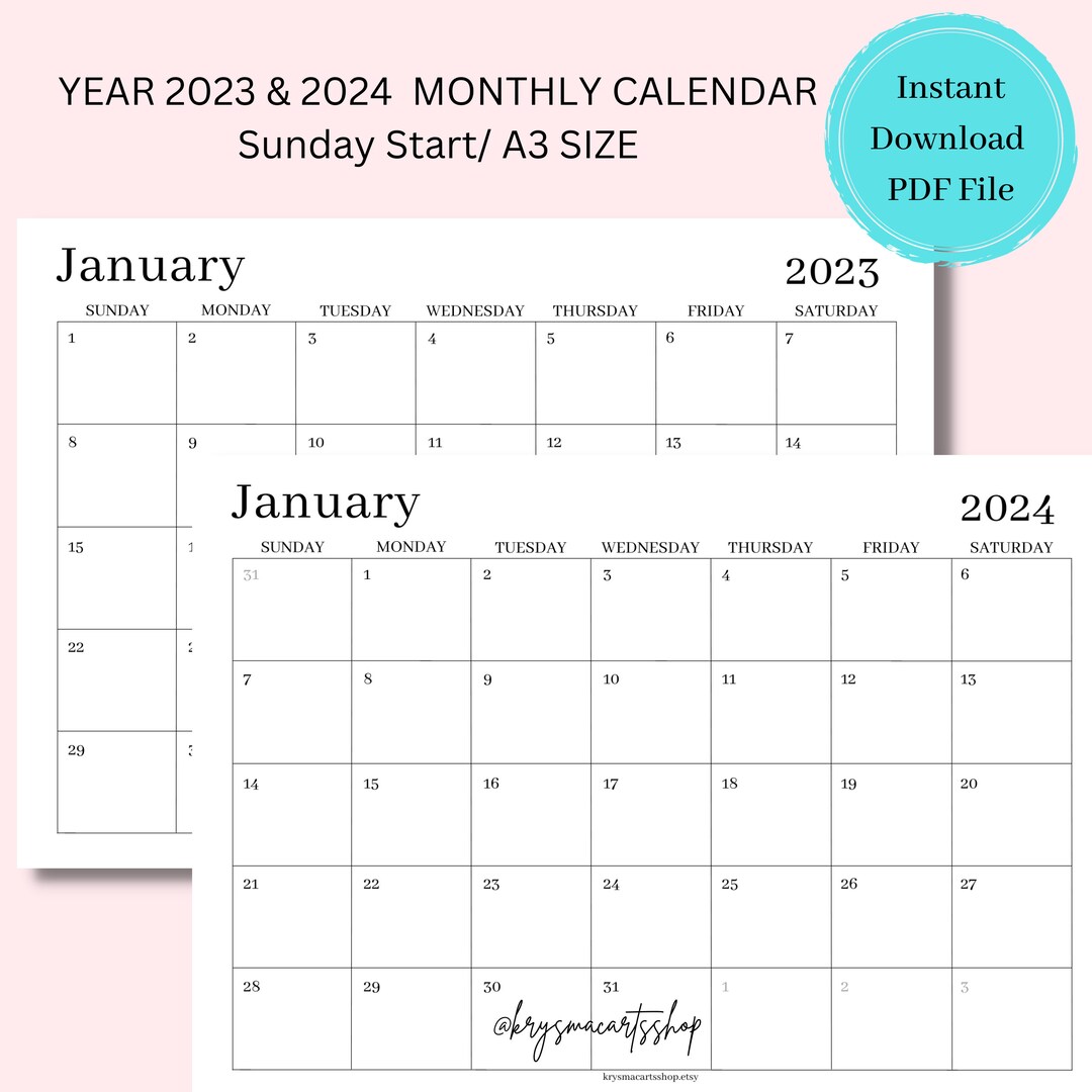 2023 & 2024 Monthly Calendar Printable Template, Minimalist Calendar ...