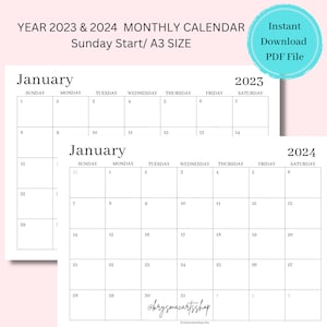 2023 & 2024 Monthly Calendar Printable Template, Minimalist Calendar ...
