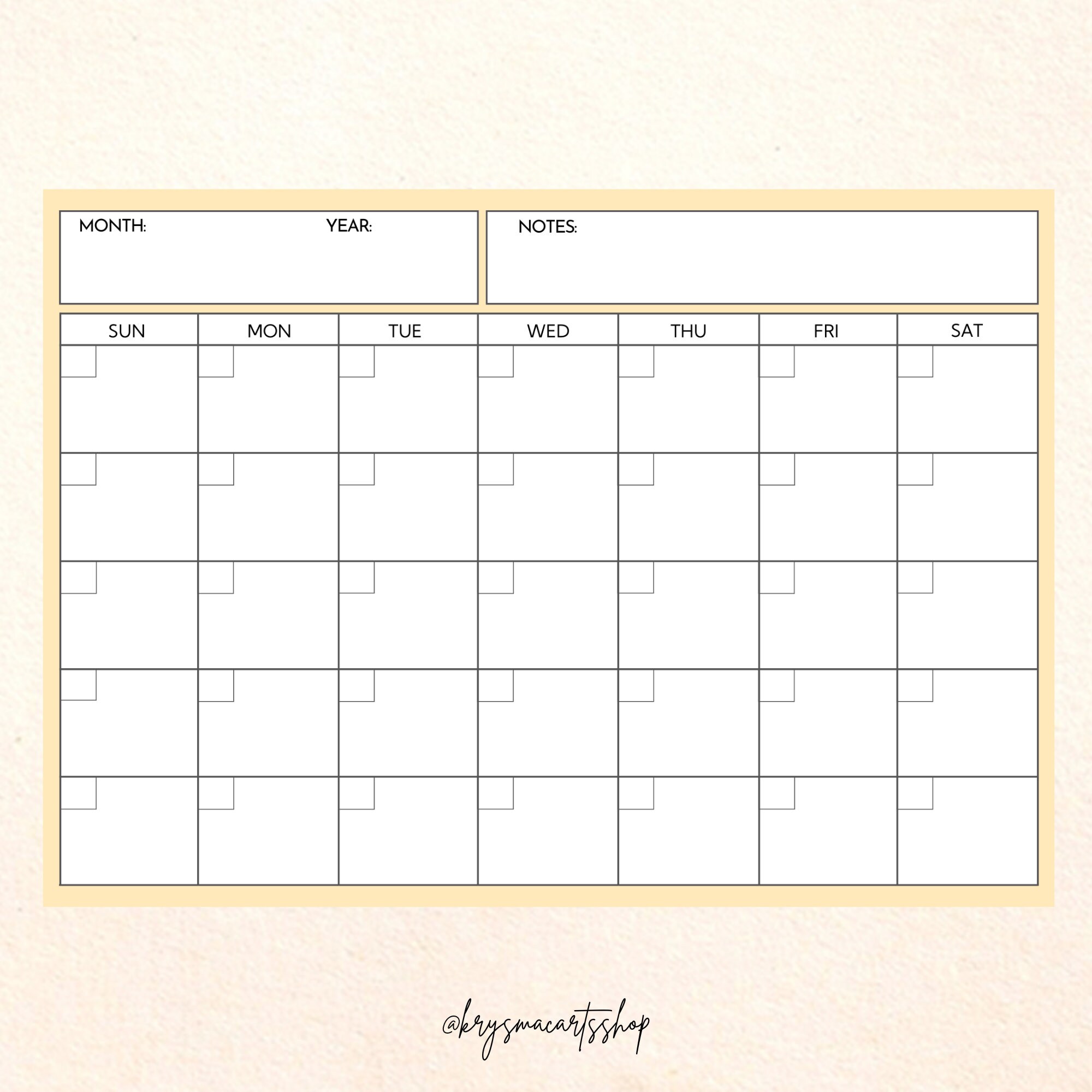 Blank Monthly Calendar, Sunday Start, Colorful Calendar Printable ...
