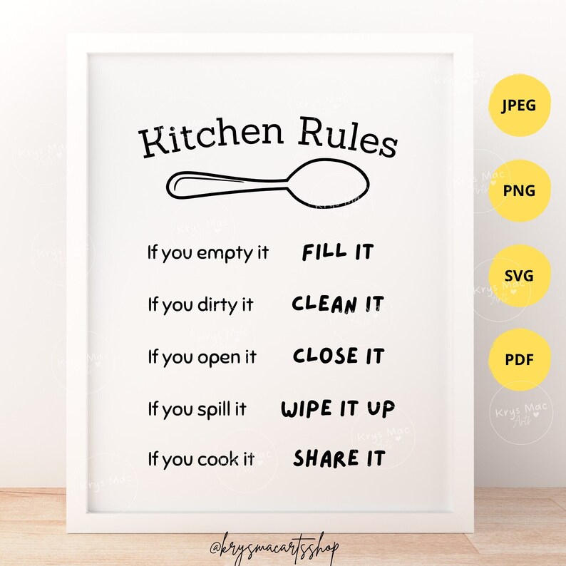 Kitchen Rules Signs SVG PNG JPEG Pdf Printable Kitchen Wall Art ...