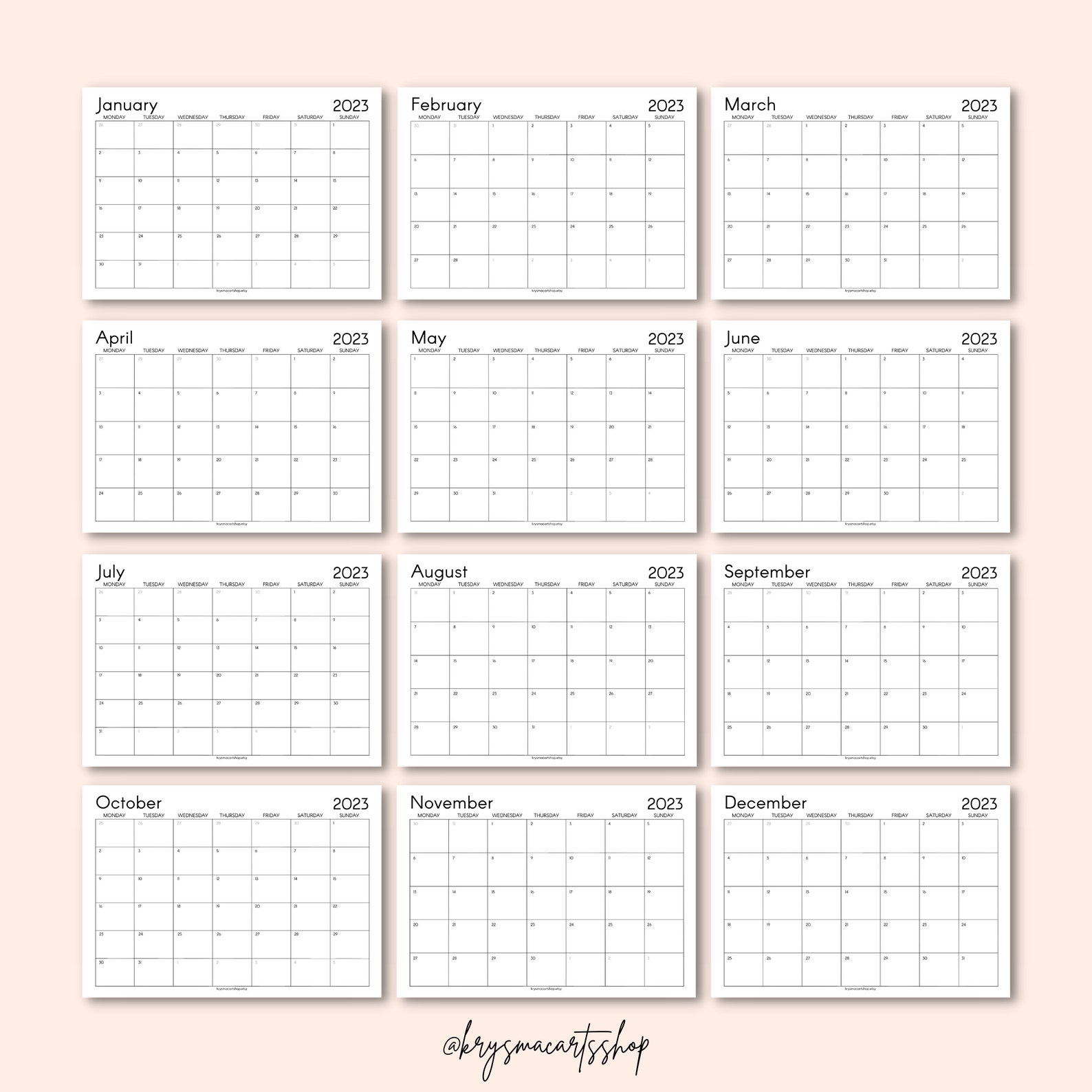 2023 & 2024 Monthly Calendar Printable Template, Minimalist Calendar ...