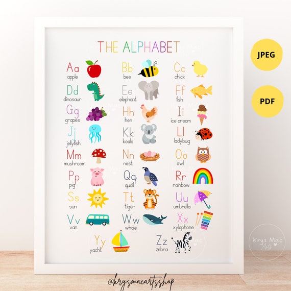 Alphabet Chart Poster Wall Art Alphabet Poster Printable ABC - Etsy