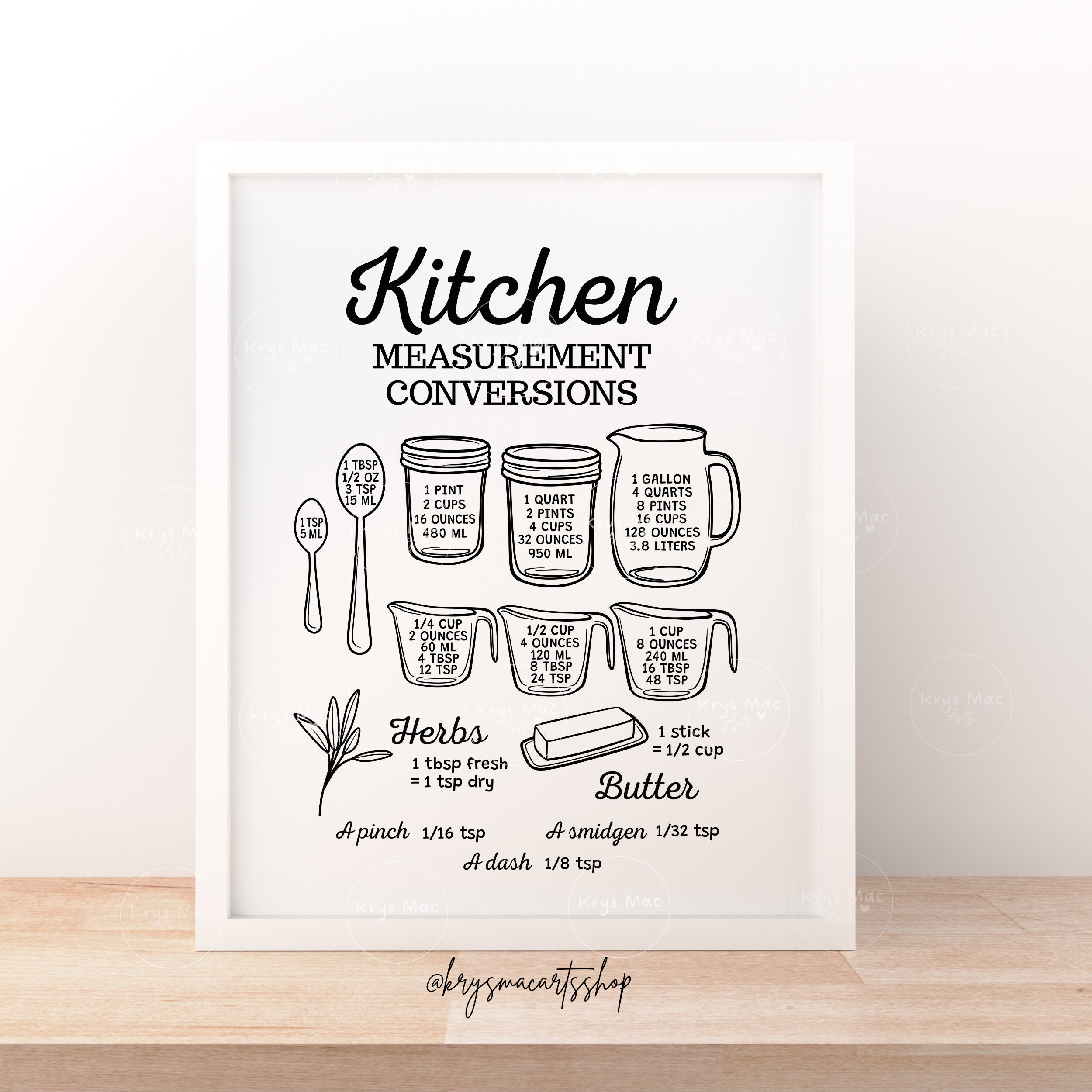 Kitchen Measurement Conversions Chart, Kitchen Measurement SVG PNG JPEG ...