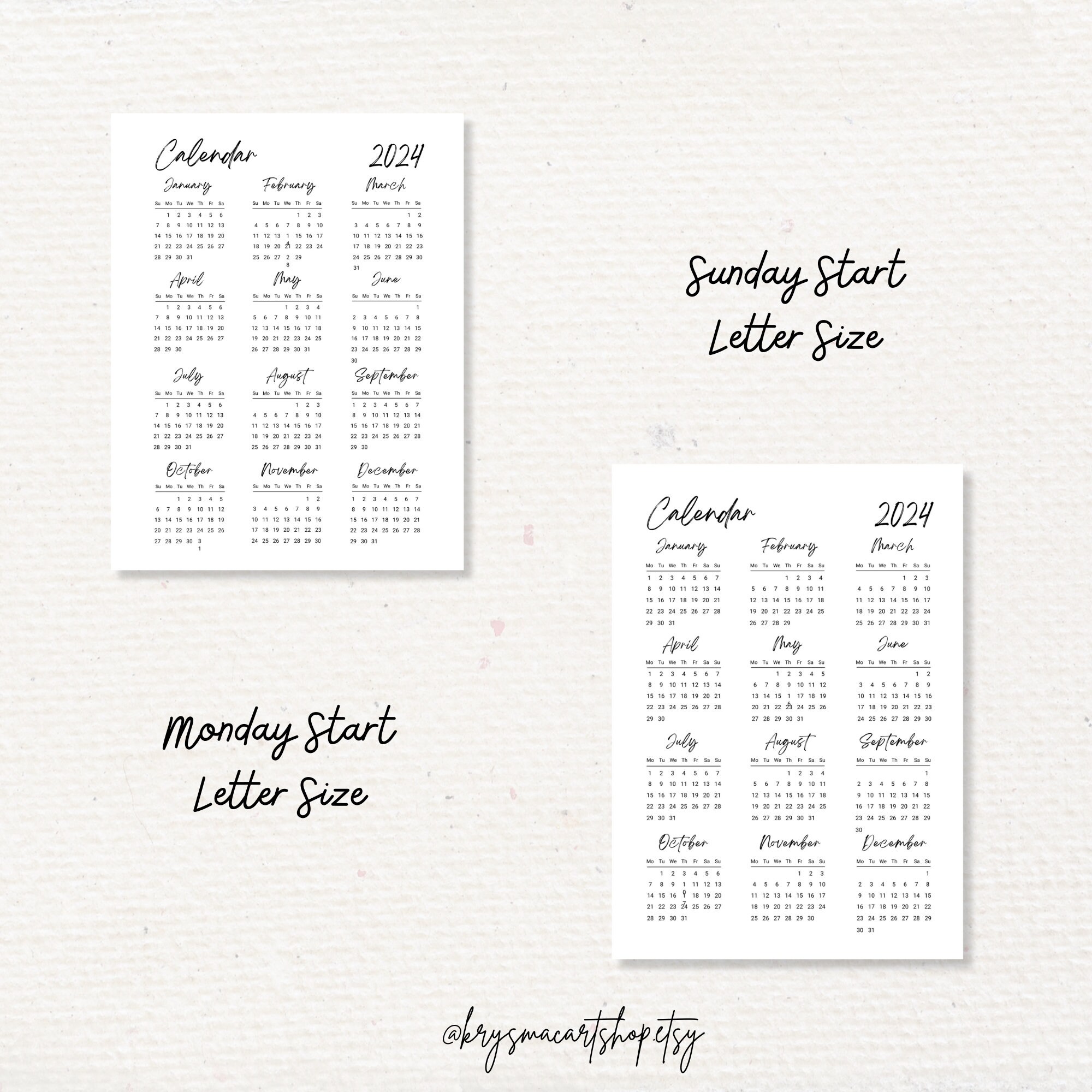 2024 Calendar, 2024 Yearly Calendar, 2024 Simple Yearly Calendar Monday ...