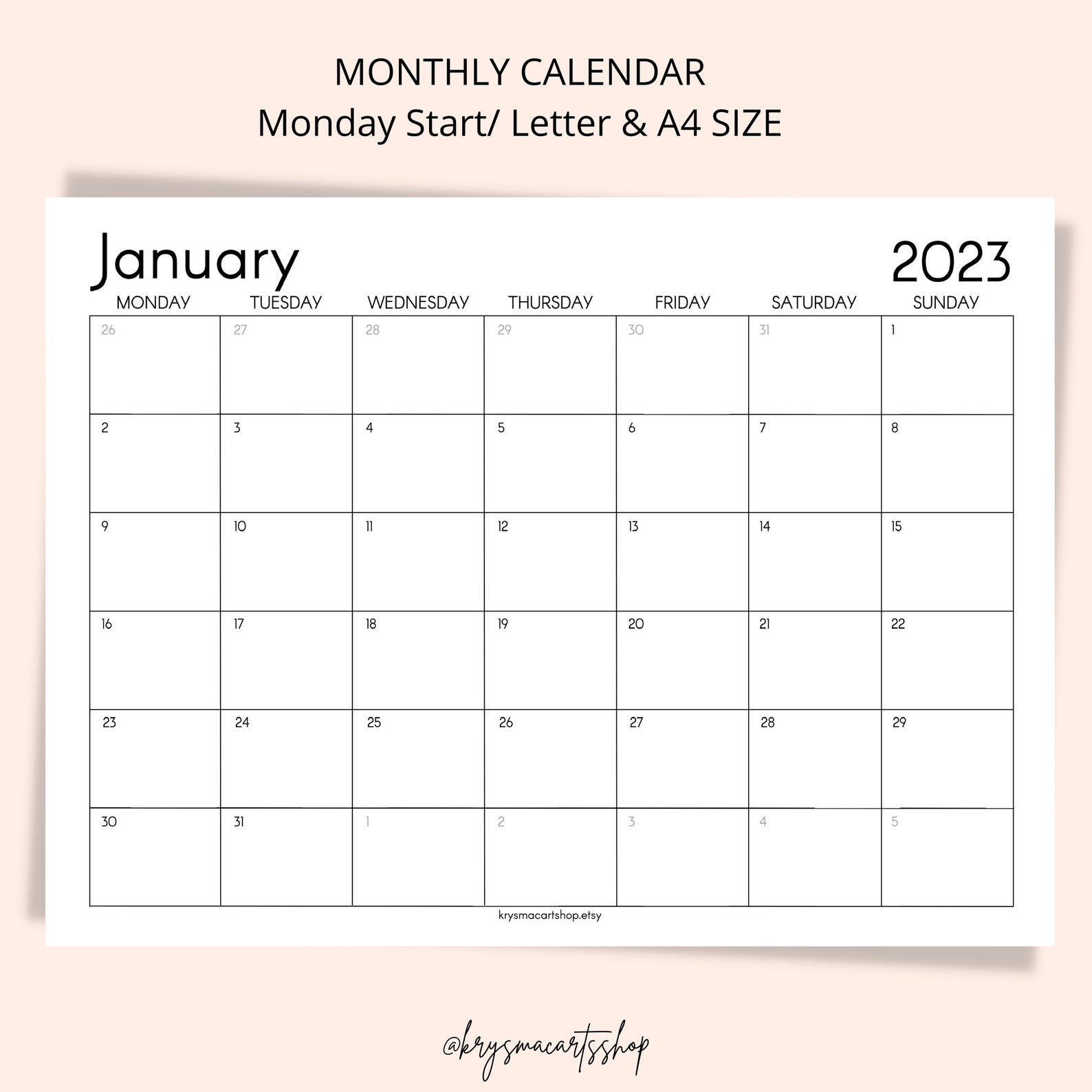 2023 & 2024 Monthly Calendar Printable Template, Minimalist Calendar ...