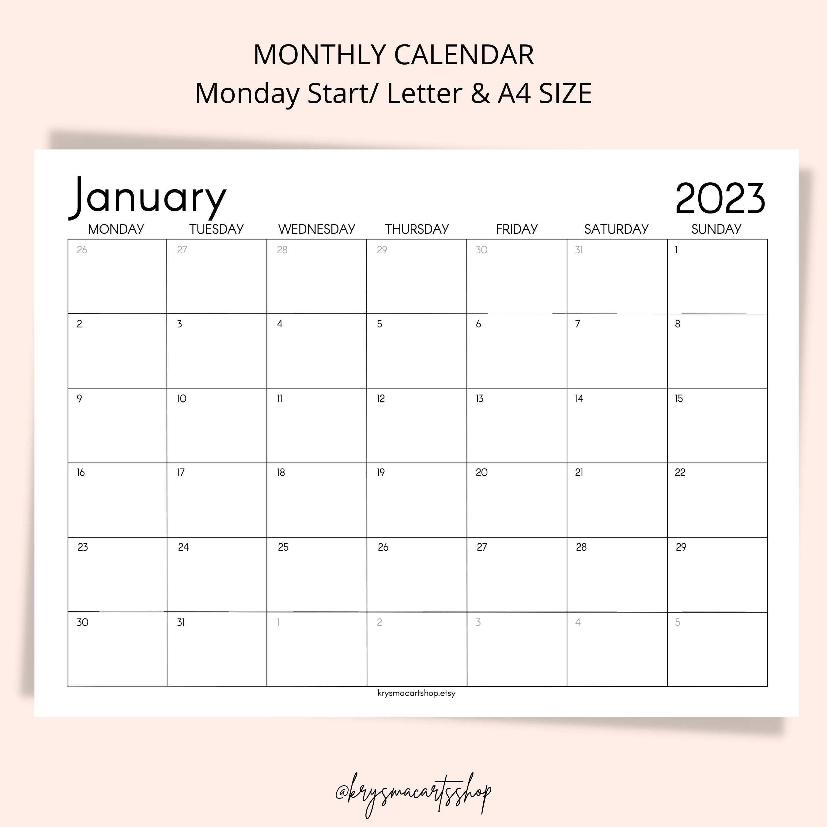 2023 & 2024 Monthly Calendar Printable Template Minimalist - Etsy