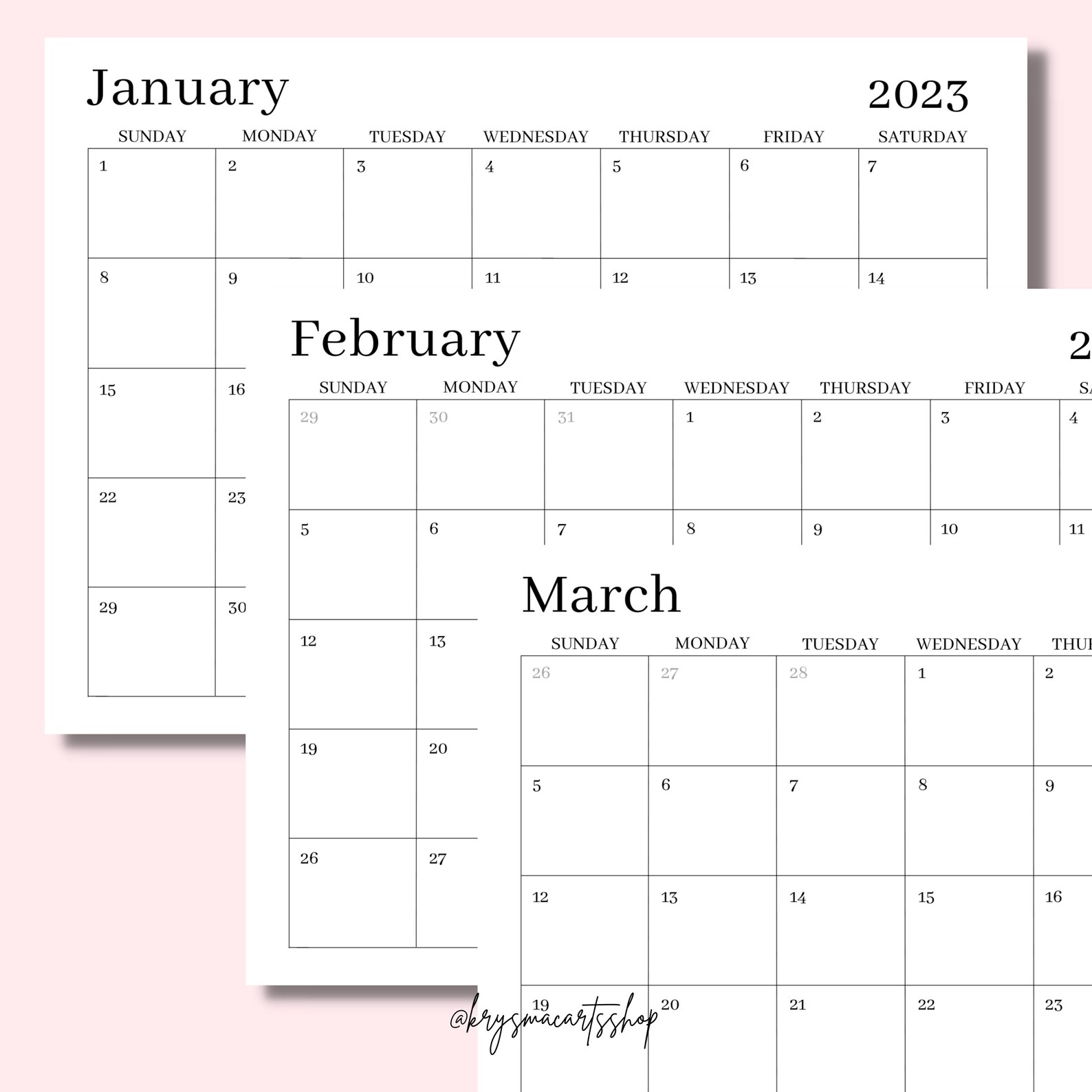 2023 & 2024 Monthly Calendar Printable Template, Minimalist Calendar ...