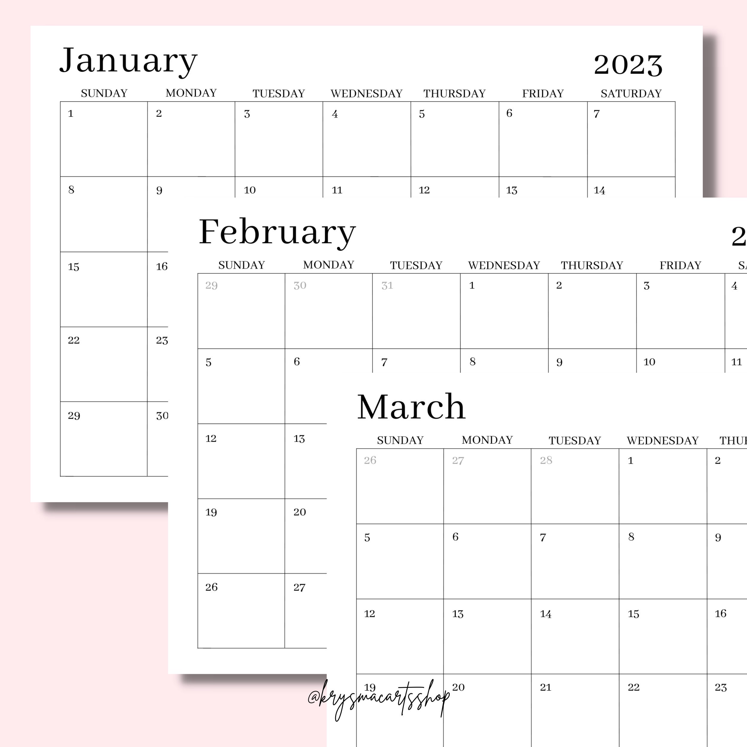 2023 & 2024 Monthly Calendar Printable Template, Minimalist Calendar ...