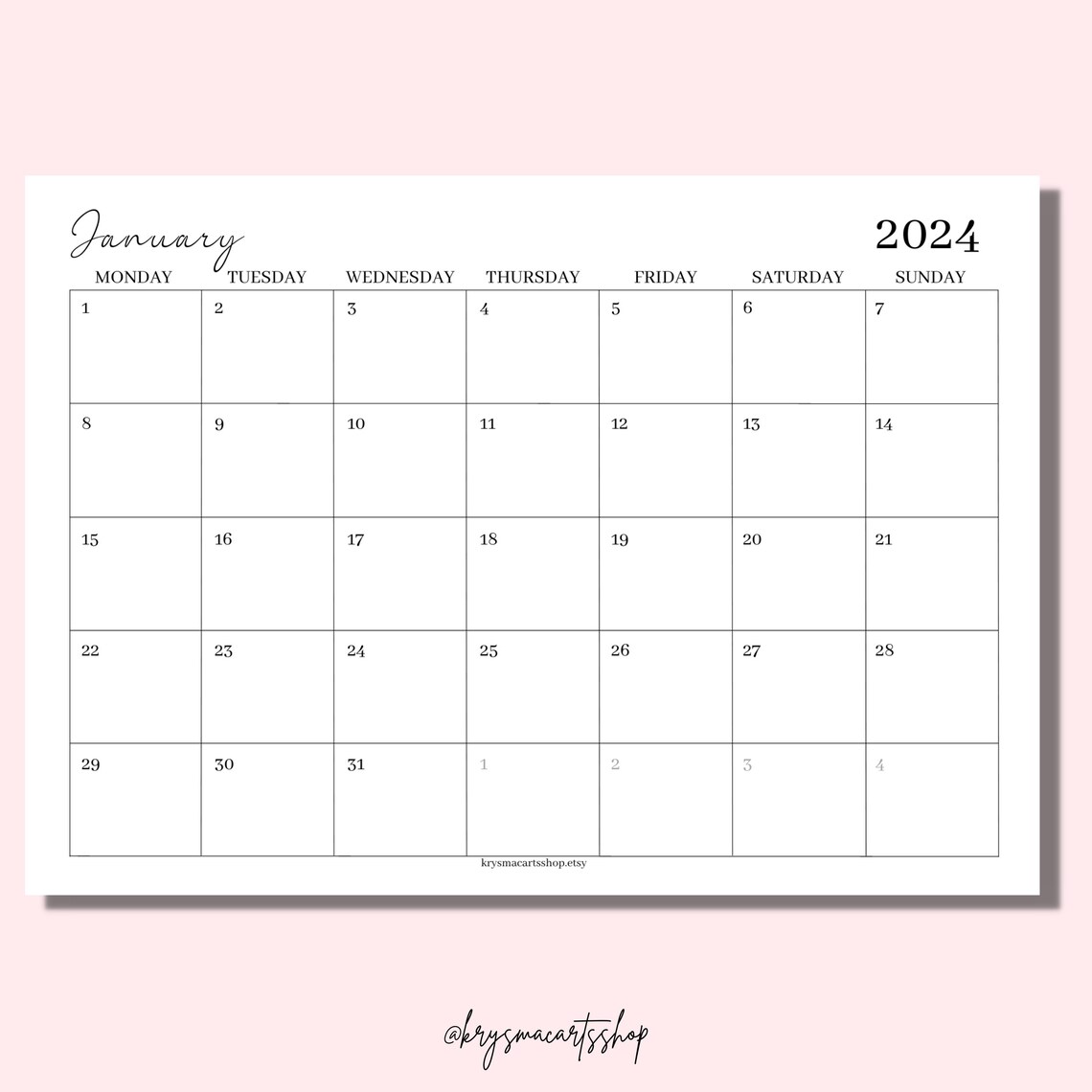 2023 & 2024 Monthly Calendar Printable Template, Monday Start, Instant ...