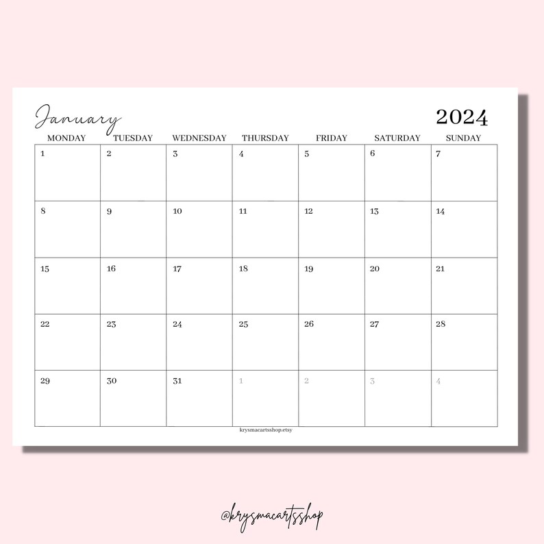 2023 & 2024 Monthly Calendar Printable Template, Monday Start, Instant ...