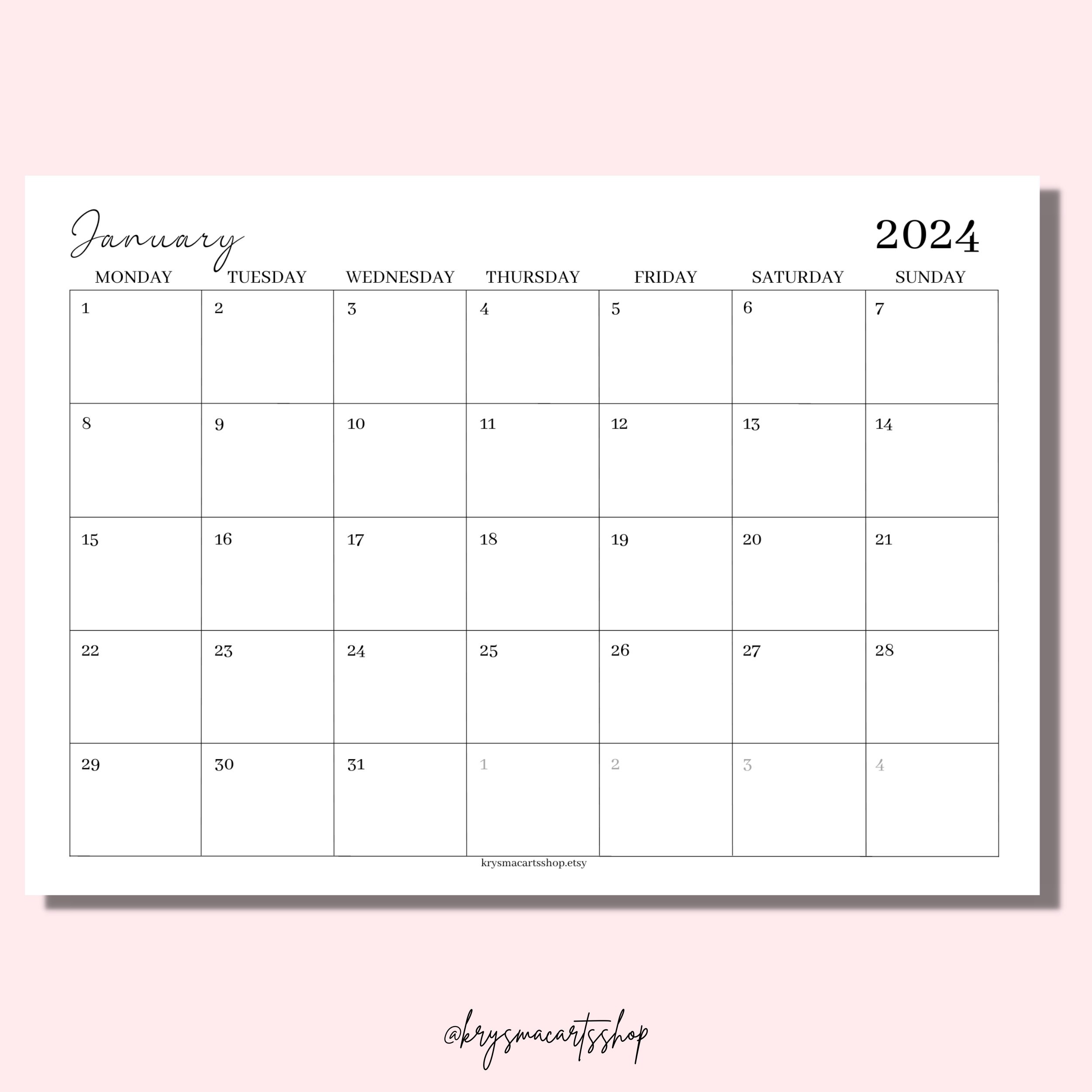 2023 & 2024 Monthly Calendar Printable Template, Monday Start, Instant ...