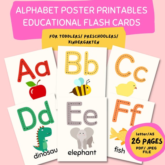 Alphabet Letters Poster Flash Cards Writing Practice ABC - Etsy