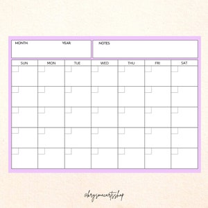 Blank Monthly Calendar, Sunday Start, Colorful Calendar Printable ...