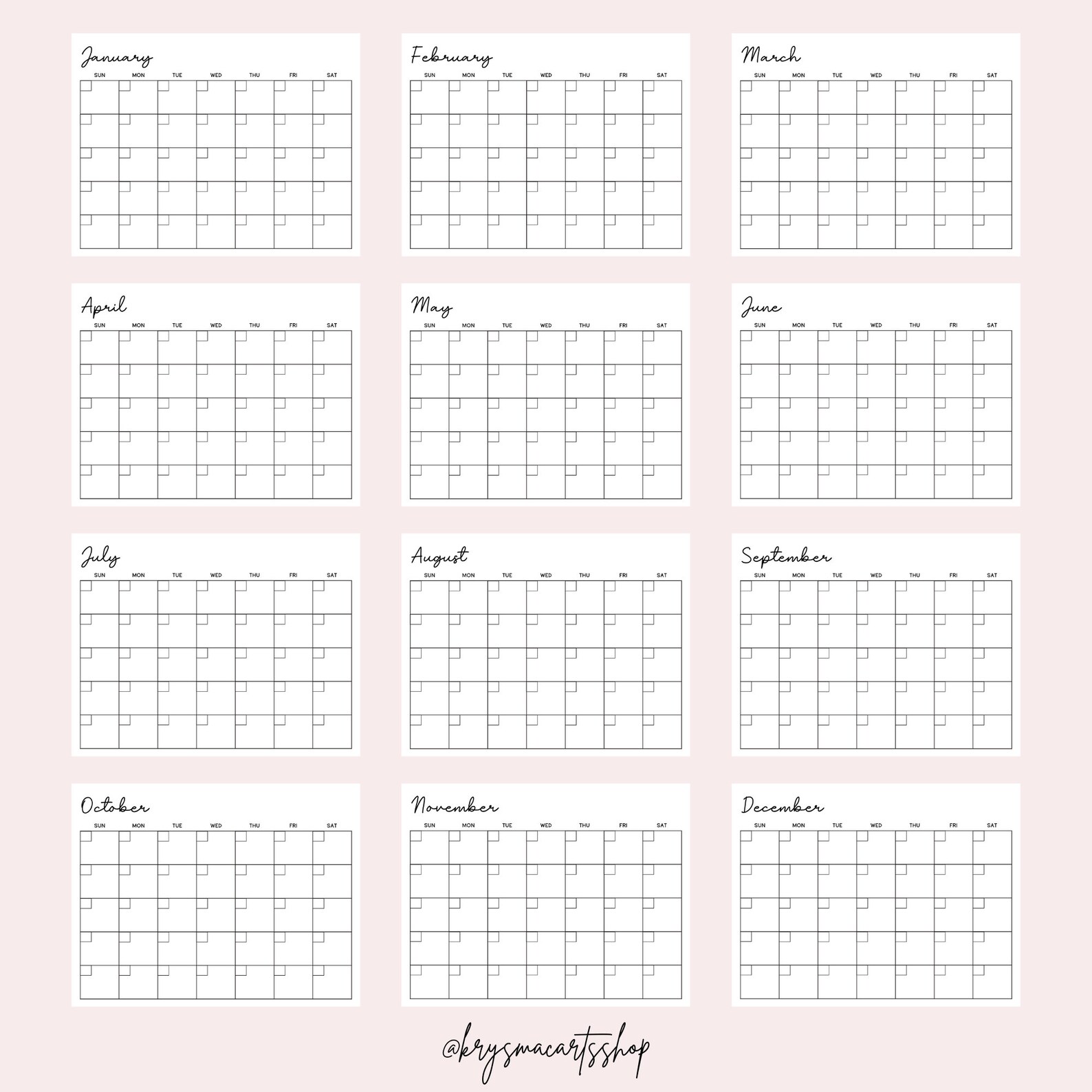 Blank Monthly Calendar Sunday Start Planner Minimalist - Etsy