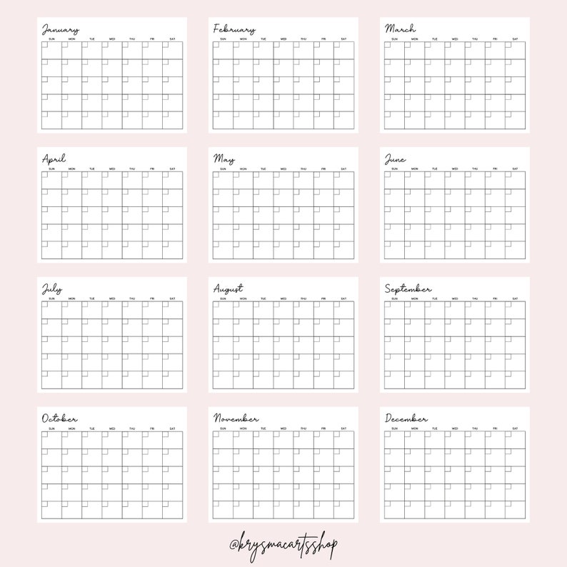 Blank Monthly Calendar Sunday Start Planner Minimalist - Etsy