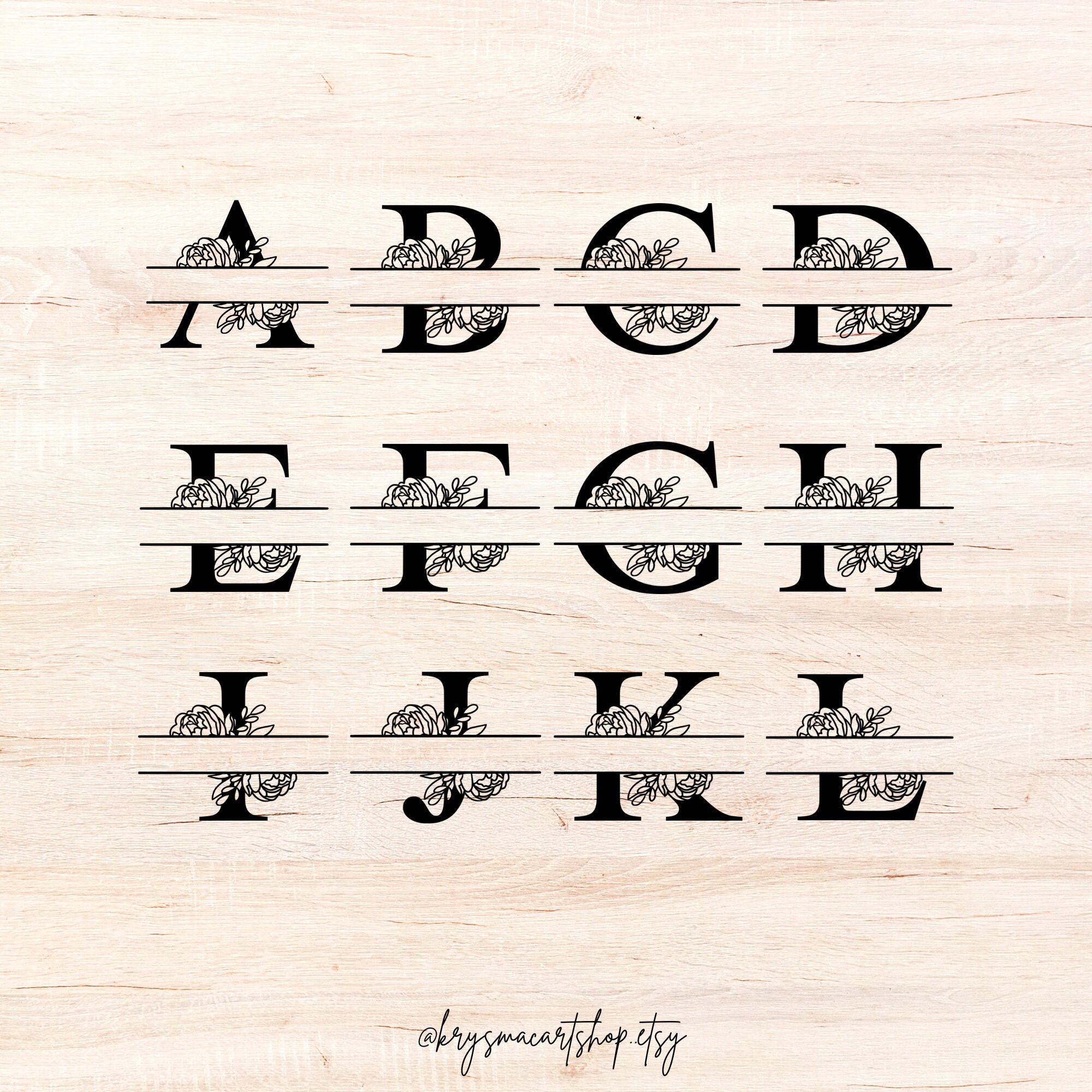 Floral Split Monogram Svg, Jpg, Png, Dxf, Peonies Split Monogram Svg ...