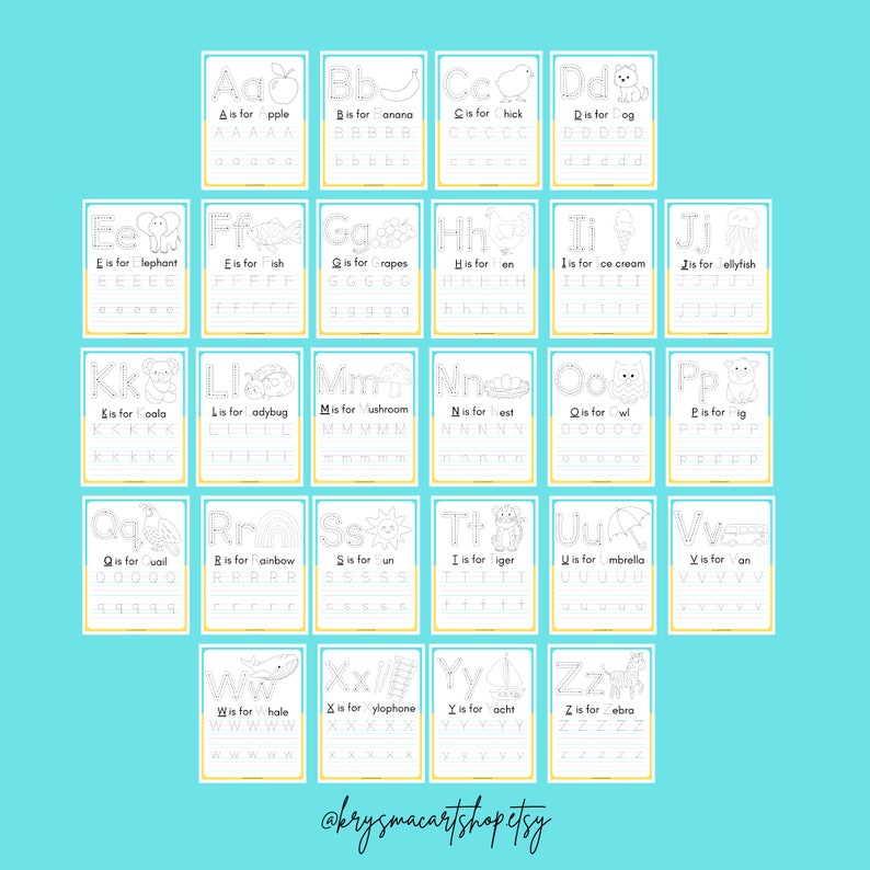 Tracing Worksheets Preschool Printable Letters A to Z - Etsy