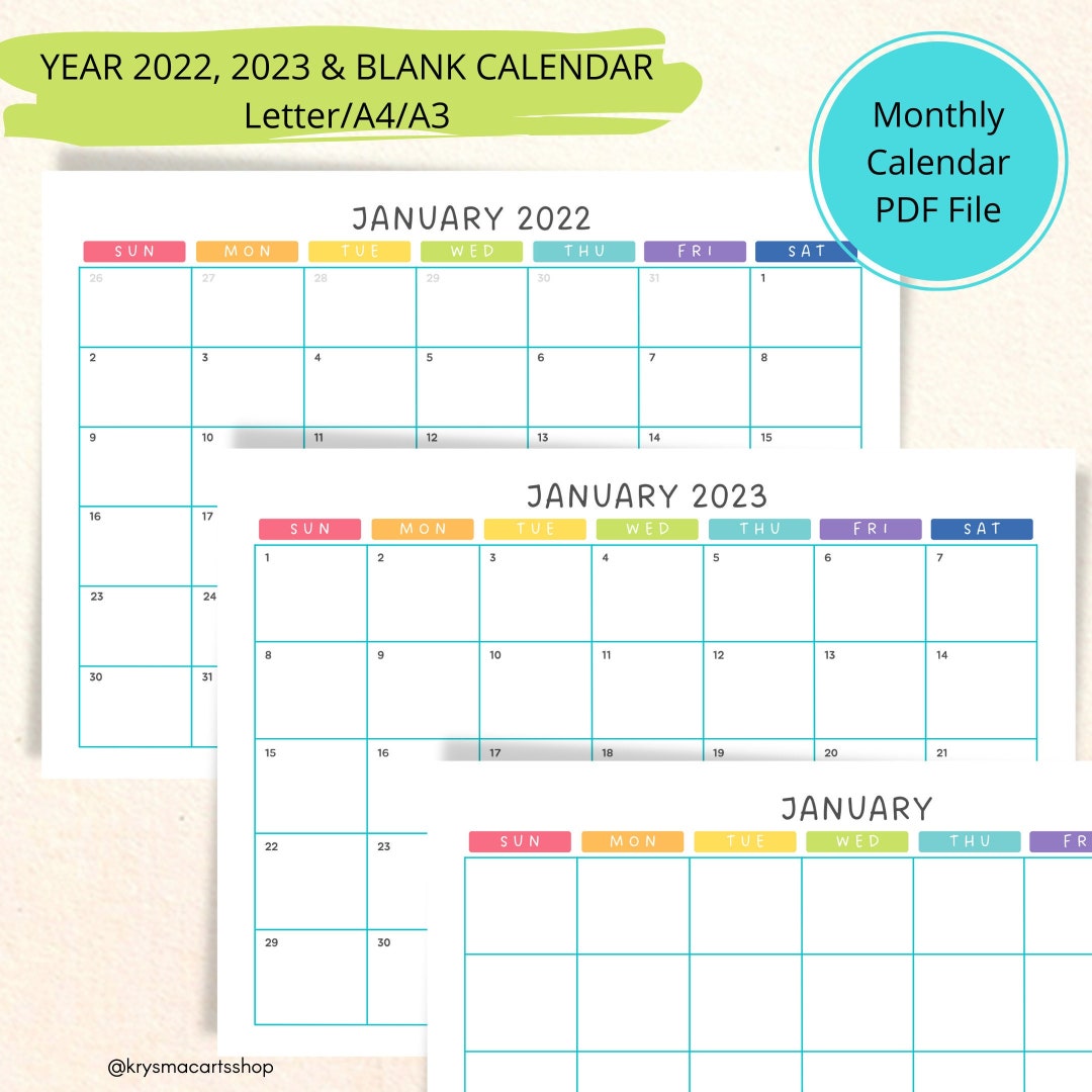 2022 & 2023 Maandkalender Afdrukbaar Lege kalender - Etsy België