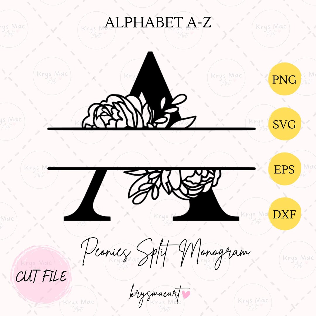 Floral Split Monogram SVG, Peonies Split Monogram Svg, Flower Split ...