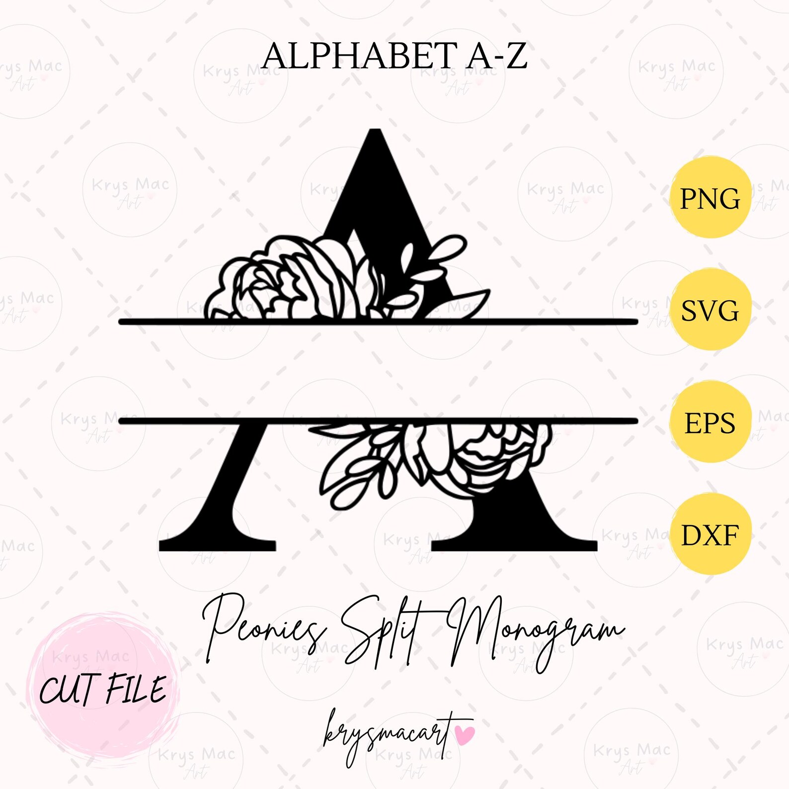 Floral Split Monogram SVG, Peonies Split Monogram Svg, Flower Split ...