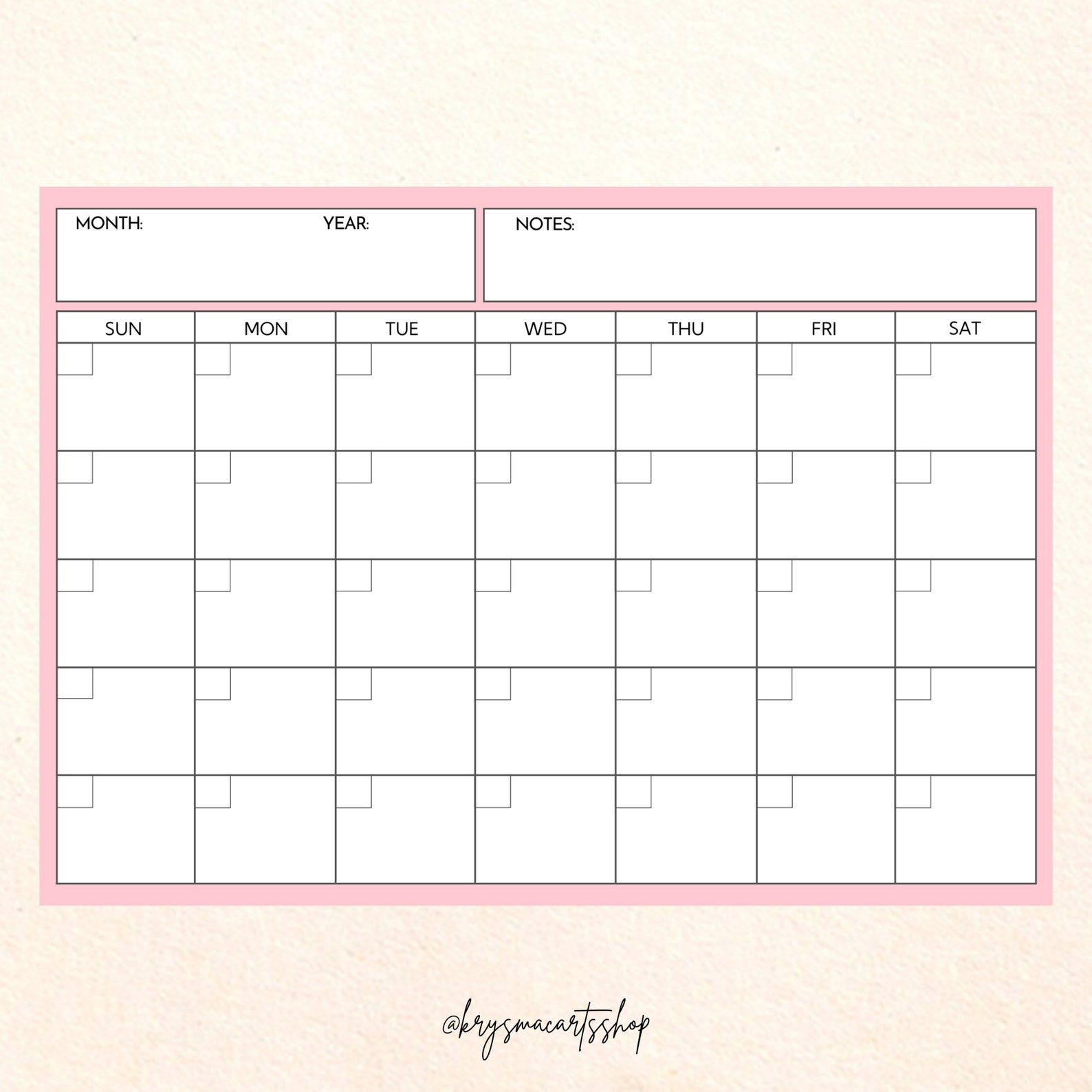 Blank Monthly Calendar, Sunday Start, Colorful Calendar Printable ...
