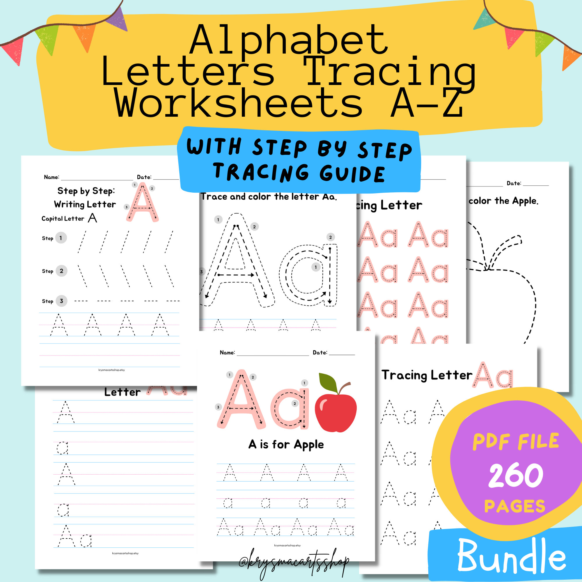 260 Pages Bundle Alphabet Letters Tracing A to Z Worksheets - Etsy