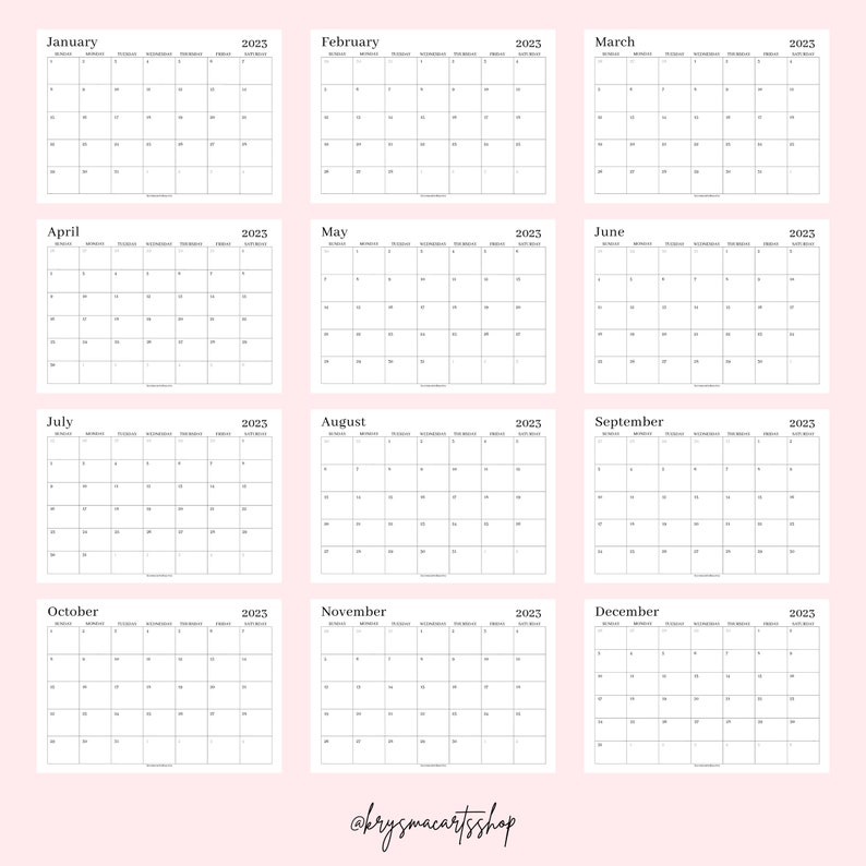 2023 & 2024 Monthly Calendar Printable Template, Minimalist Calendar ...
