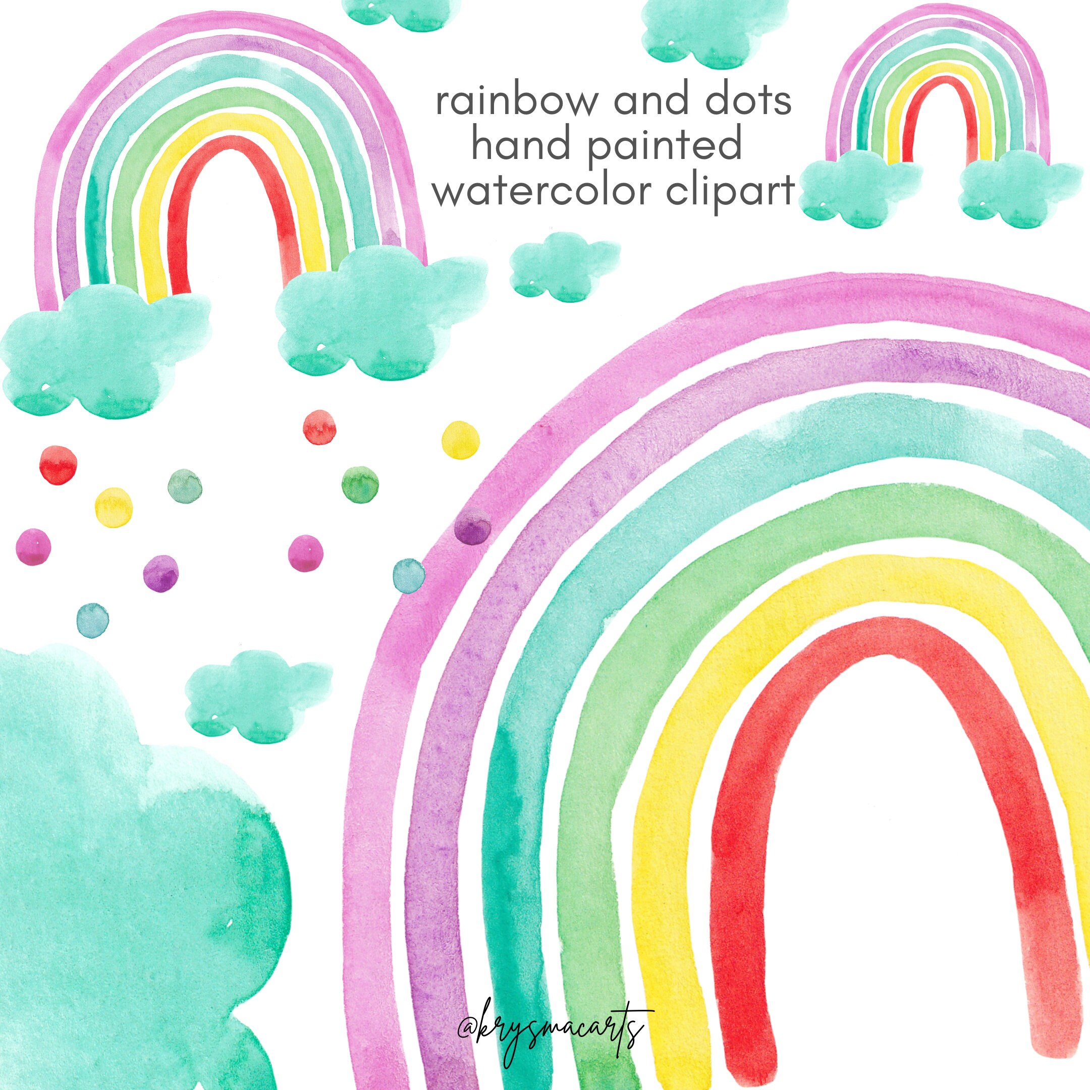 Rainbow and Dots Hand Painted Watercolor Clip Art Commercial Use PNG ...