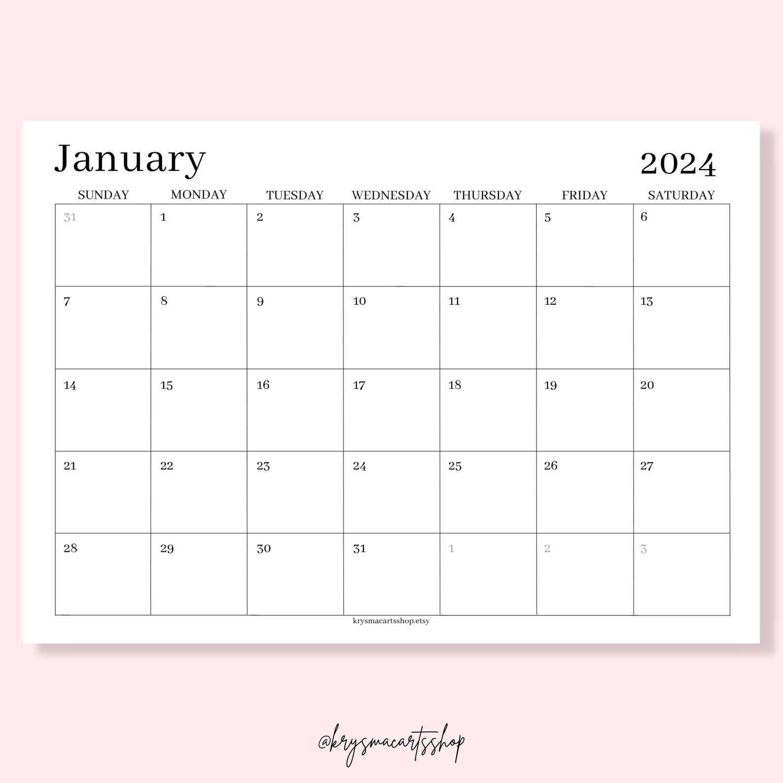 2023 & 2024 Monthly Calendar Printable Template, Minimalist Calendar ...