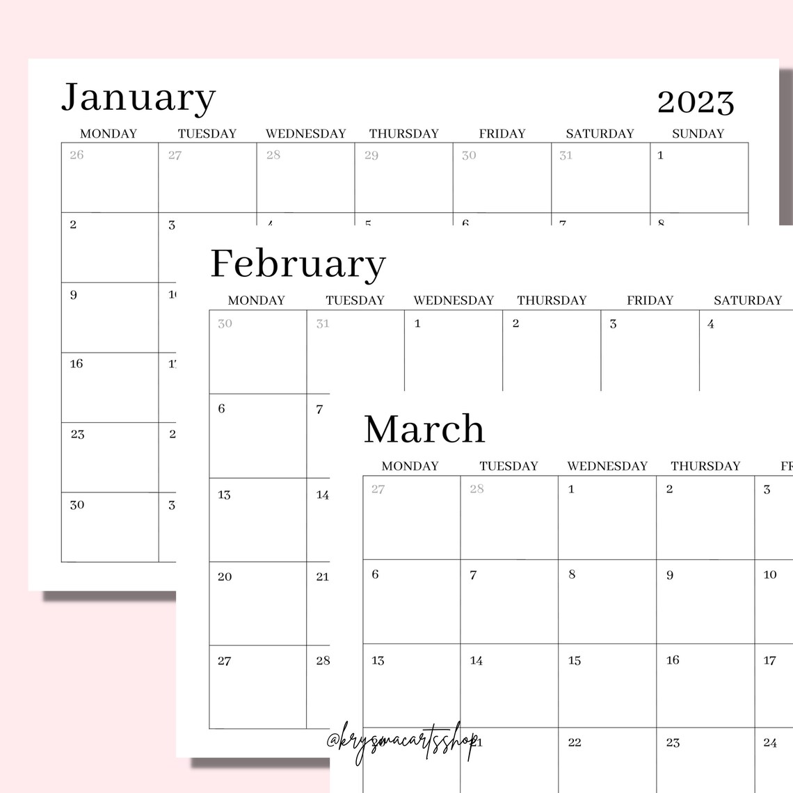 2023 & 2024 Monthly Calendar Printable Template Minimalist - Etsy