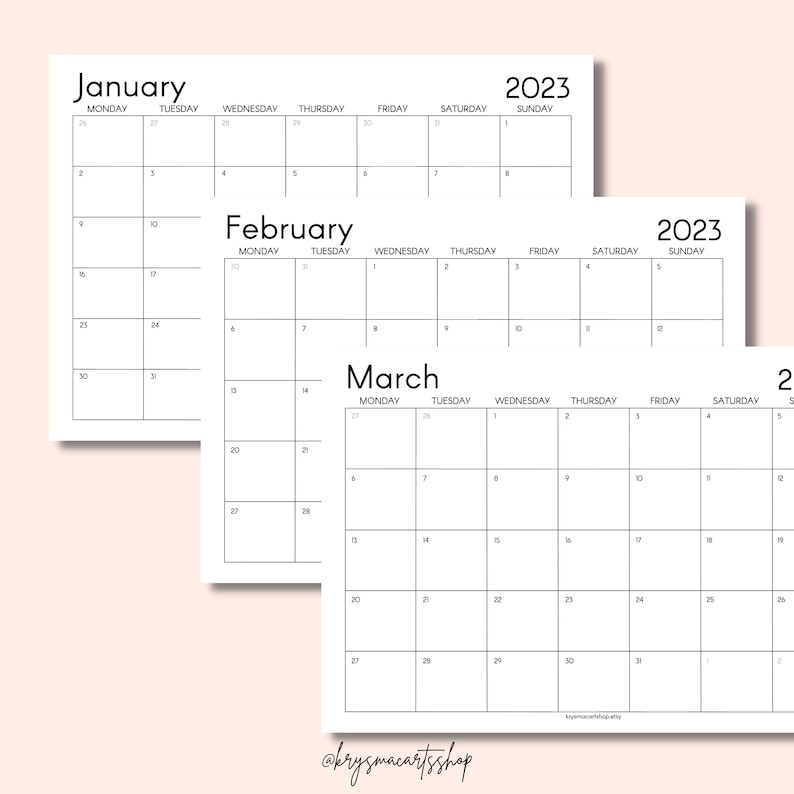 2023 & 2024 Monthly Calendar Printable Template, Minimalist Calendar ...