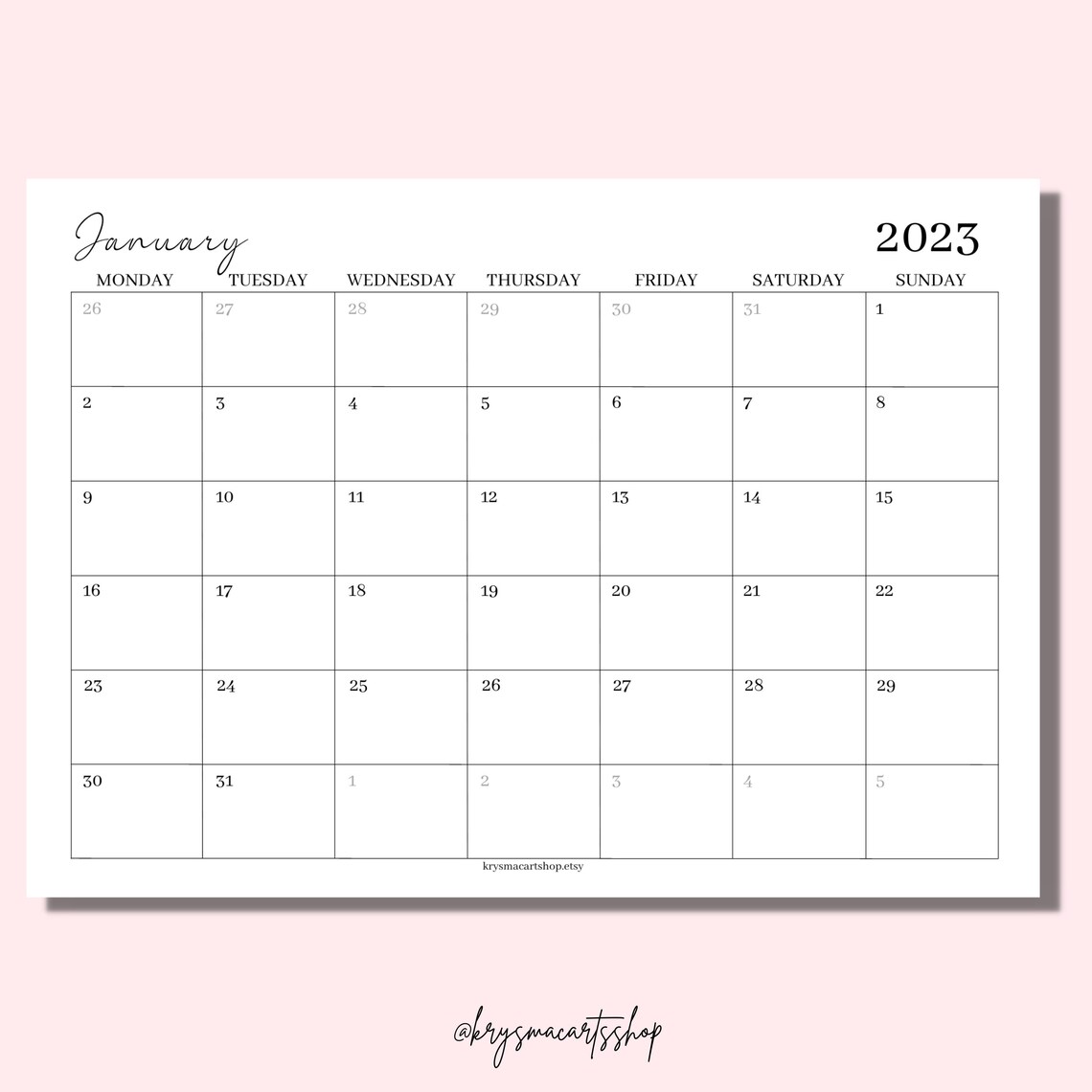 2023 & 2024 Monthly Calendar Printable Template, Monday Start, Instant ...