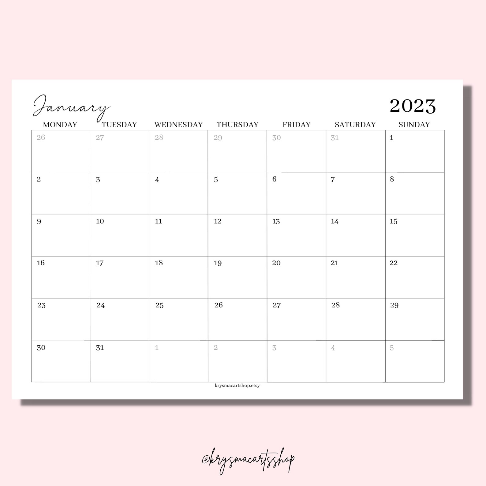 2023 & 2024 Monthly Calendar Printable Template, Monday Start, Instant ...