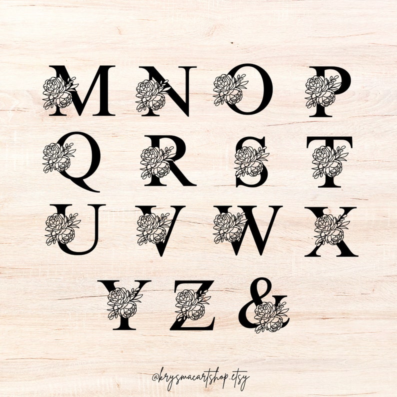 Floral Monogram Svg, Jpg, Png, Dxf, Peonies Monogram Svg, Flower Monogram Clipart, Floral Letter ...