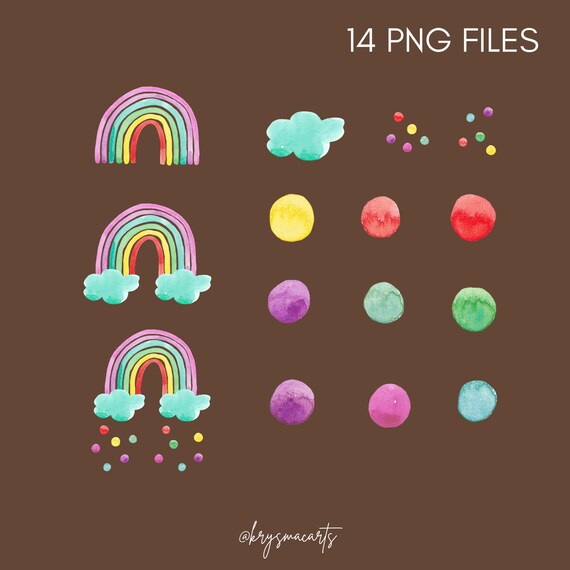 Rainbow and Dots Hand Painted Watercolor Clip Art Commercial Use PNG ...