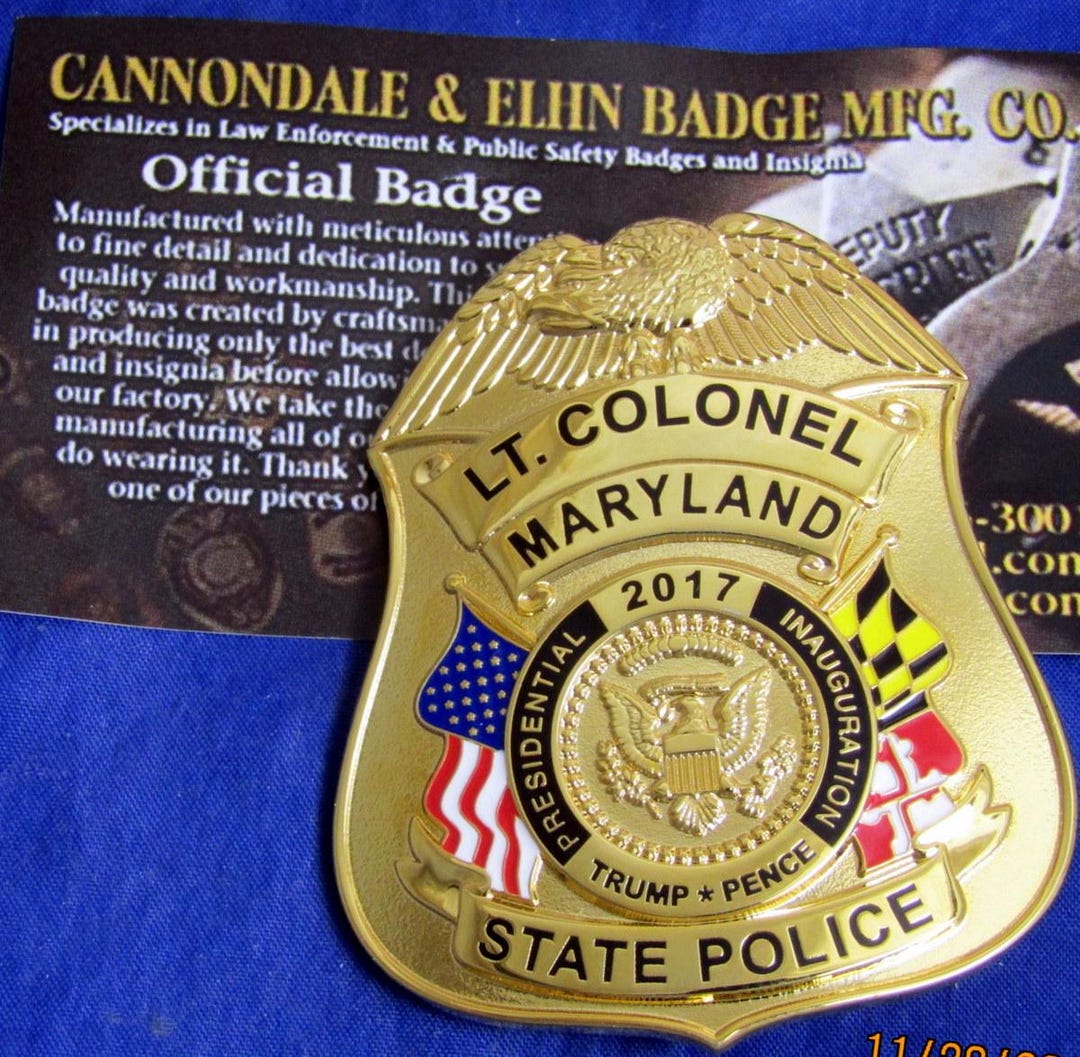 Maryland State Police Trump - Pence Inauguration Badge. Gold-tone Eagle ...