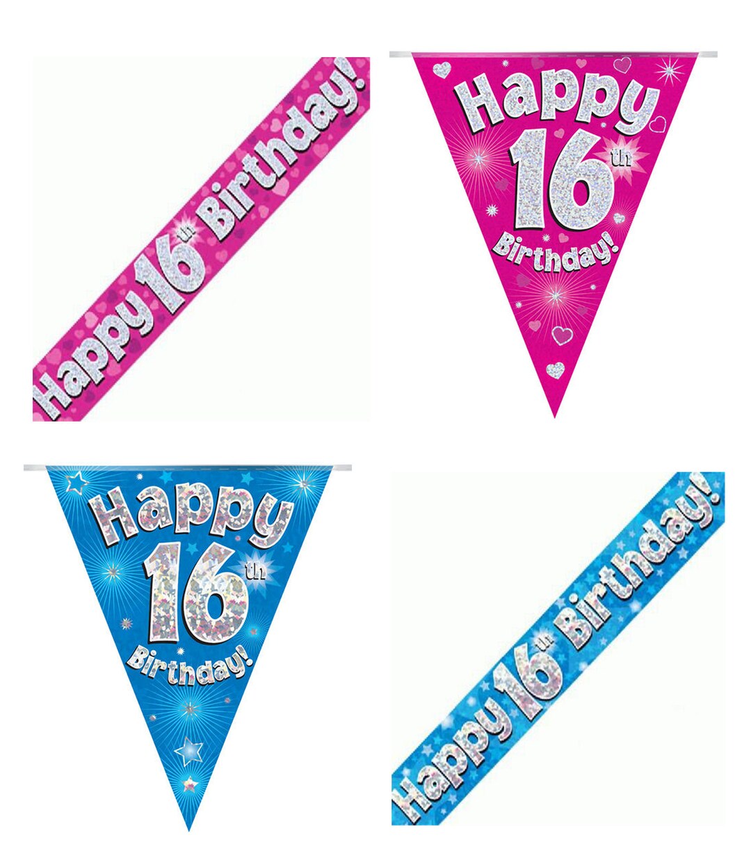 Happy 16th Birthday Banners and Bunting in Bling Pink or Bling - Etsy