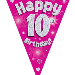 Happy 10th Birthday Banners and Bunting in Bling Pink or Bling - Etsy
