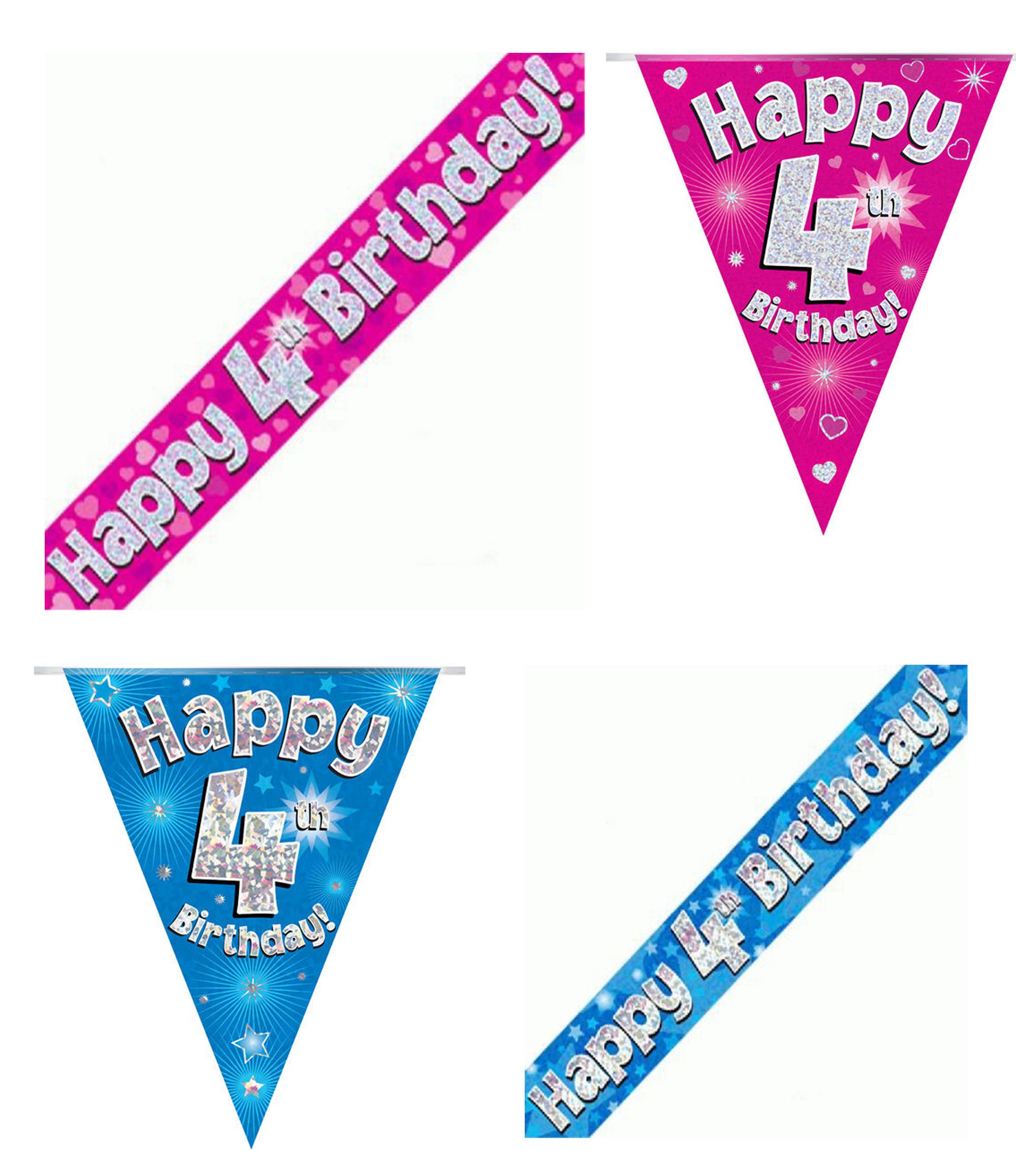 Happy 4th Birthday Banners and Bunting in Bling Pink or Bling | Etsy