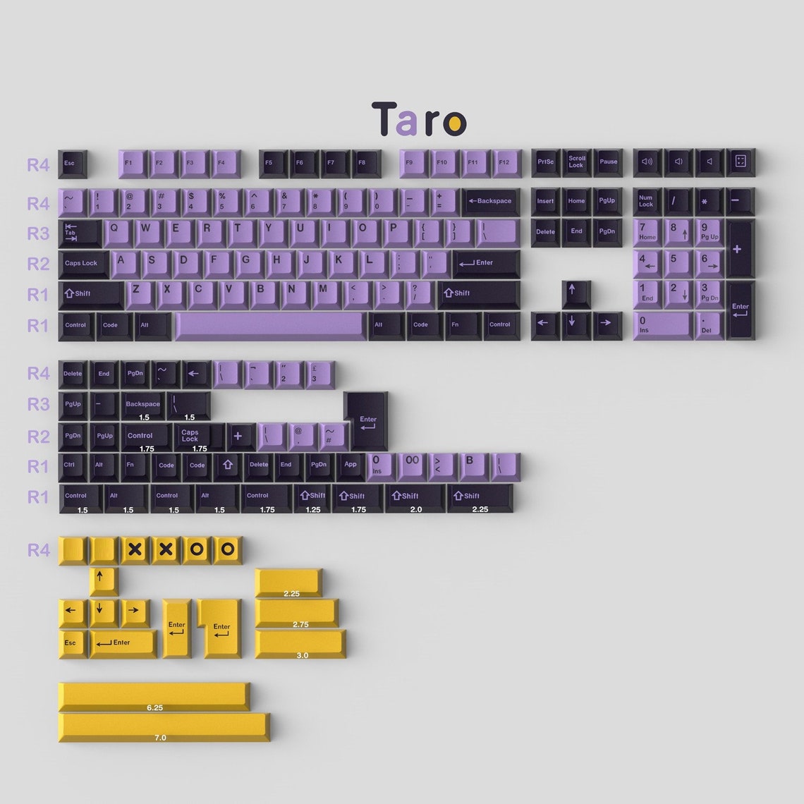 Taro ABS Keycaps Set 173 Keys Cherry Profile all Spacebar Layout for 60 ...