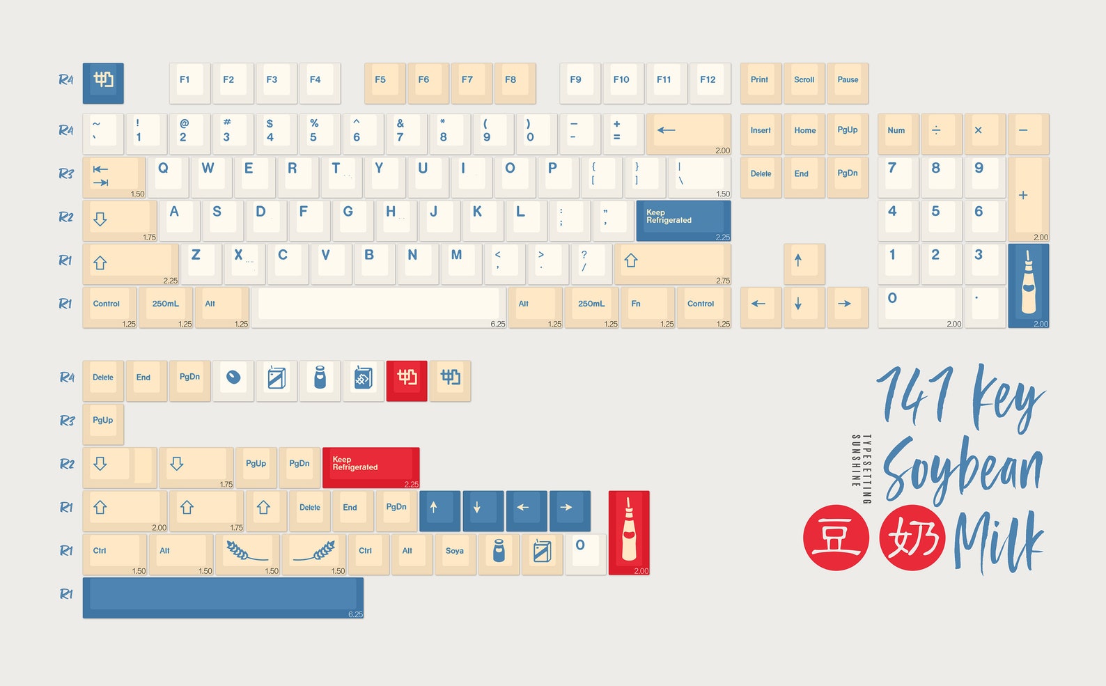 Soya Milk PBT Keycaps Set English ASNI Layout 141 Keys Cherry Profile ...