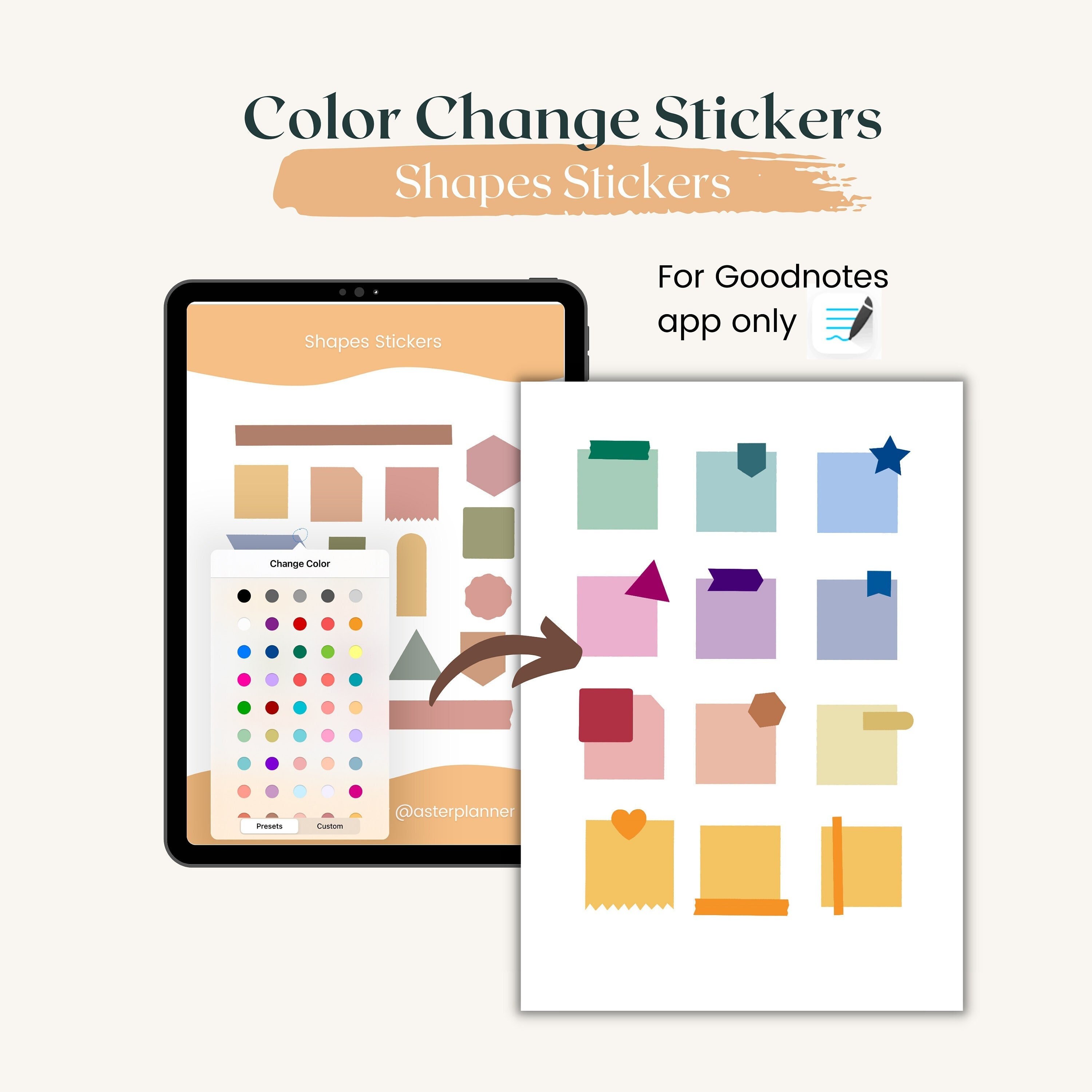 Goodnotes Digital Shapes Stickers Goodnotes Element Color Etsy