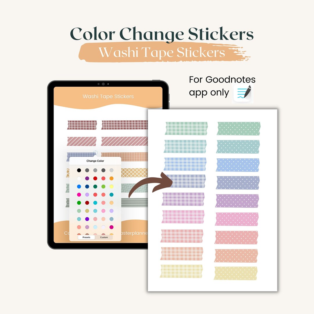 Goodnotes Digital Washi Tape Stickers | Goodnotes Element | Color ...