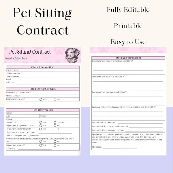 Pet Sitting Forms - Etsy