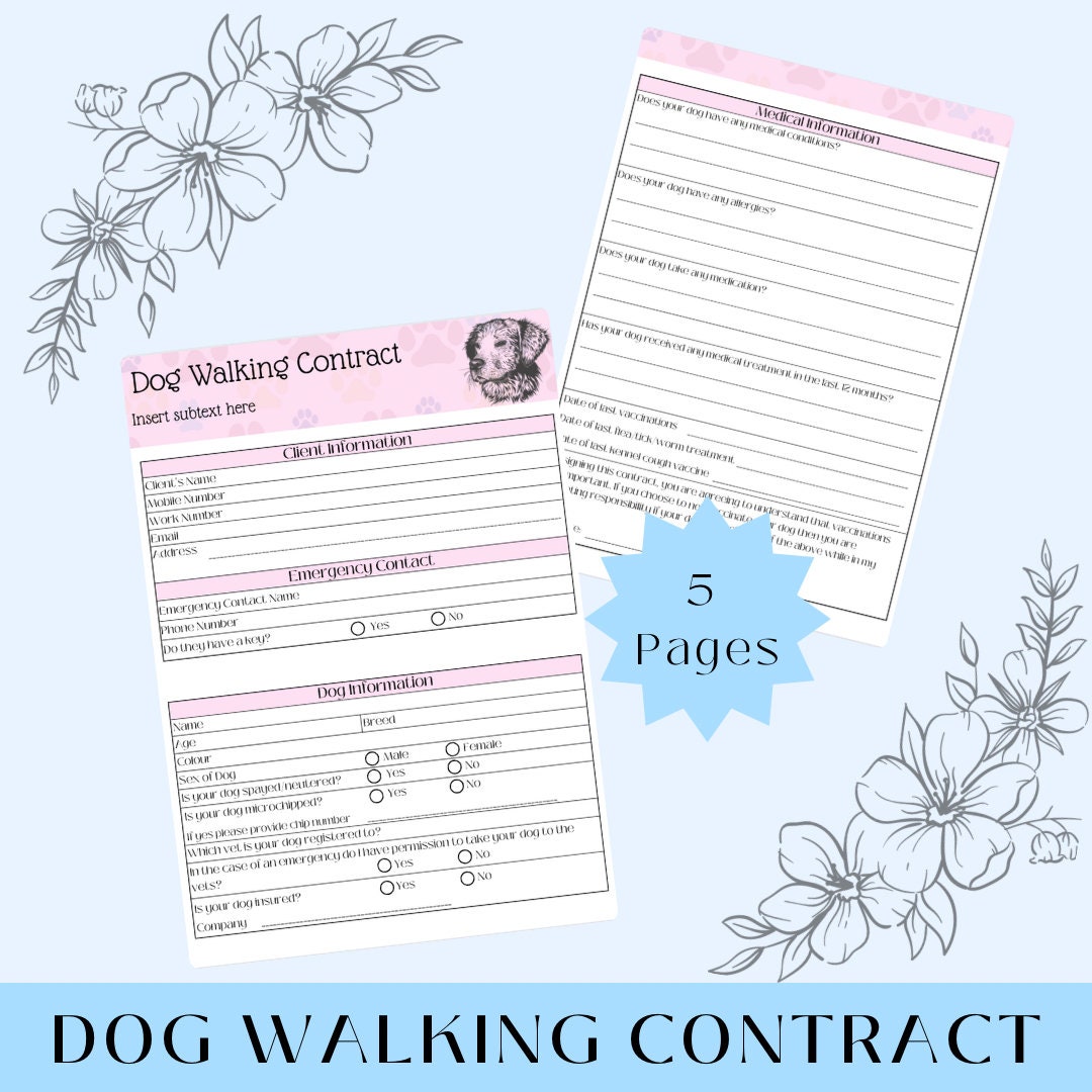 Dog Walking New Customer Form Dog Walker Contract Business Contract Pet ...
