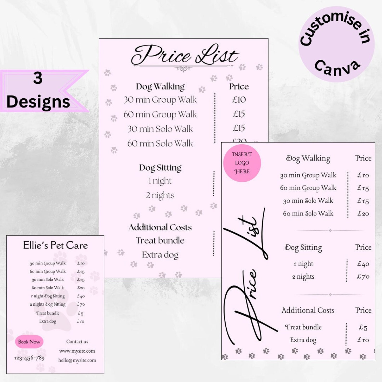 Dog Walking Price List Template | Editable Canva Pet Business Pricing ...
