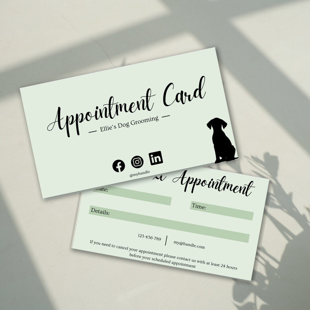 Dog Grooming Appointment Card Dog Training Booking Reminder Pet ...