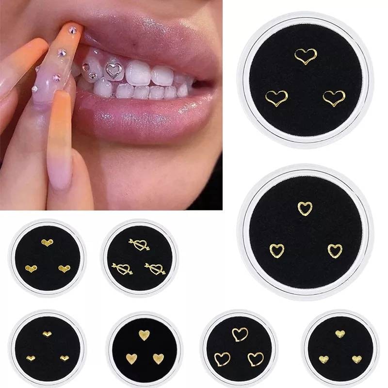 Gold Heart Tooth Gem, 3pc Tooth Gem, Dental Teeth Jewelry, Teeth Gems ...