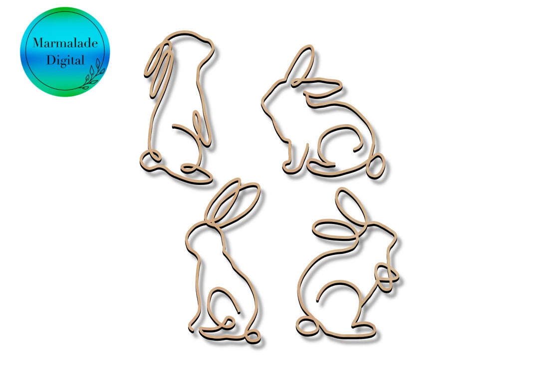 Handdrawn Easter Bunny Line Drawings, SVG and DXF Digital Download File ...