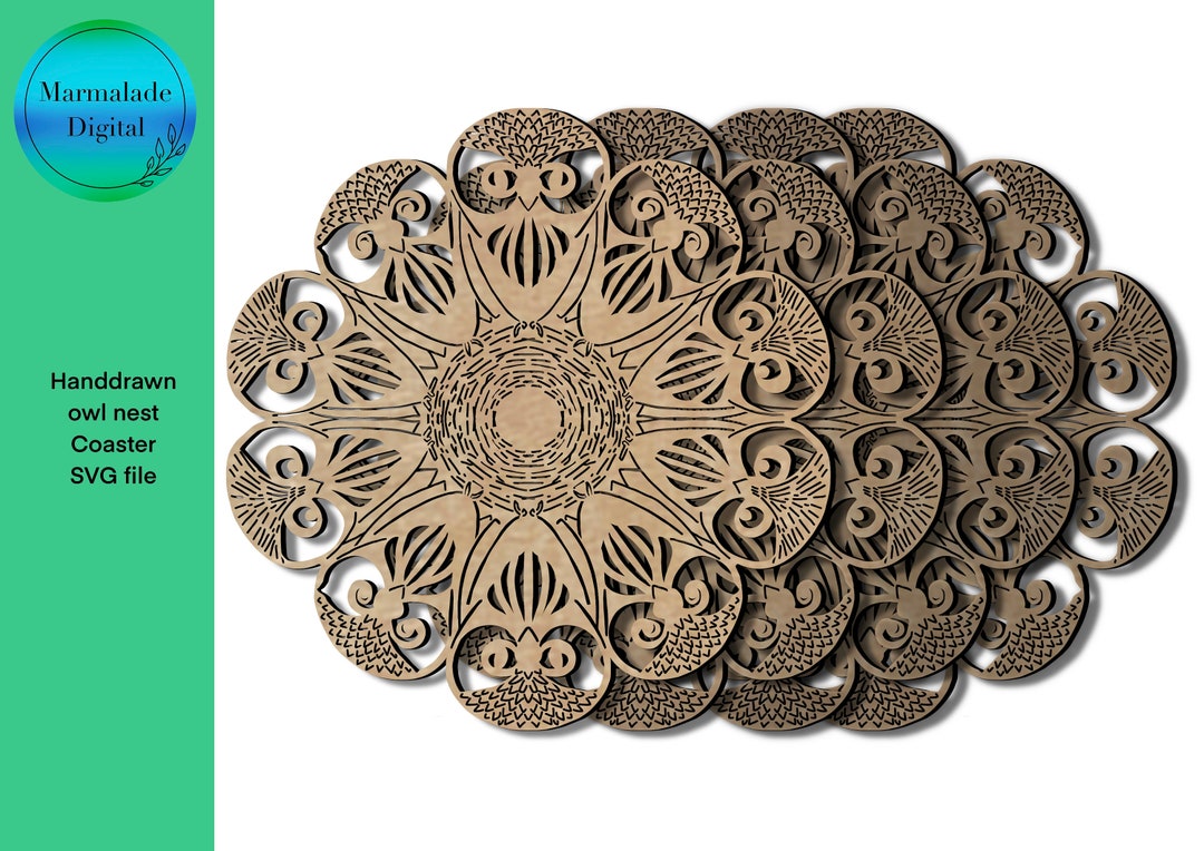 Hand Drawn Owls Nest Circle SVG File,coasters, Glowforge File, Laser ...
